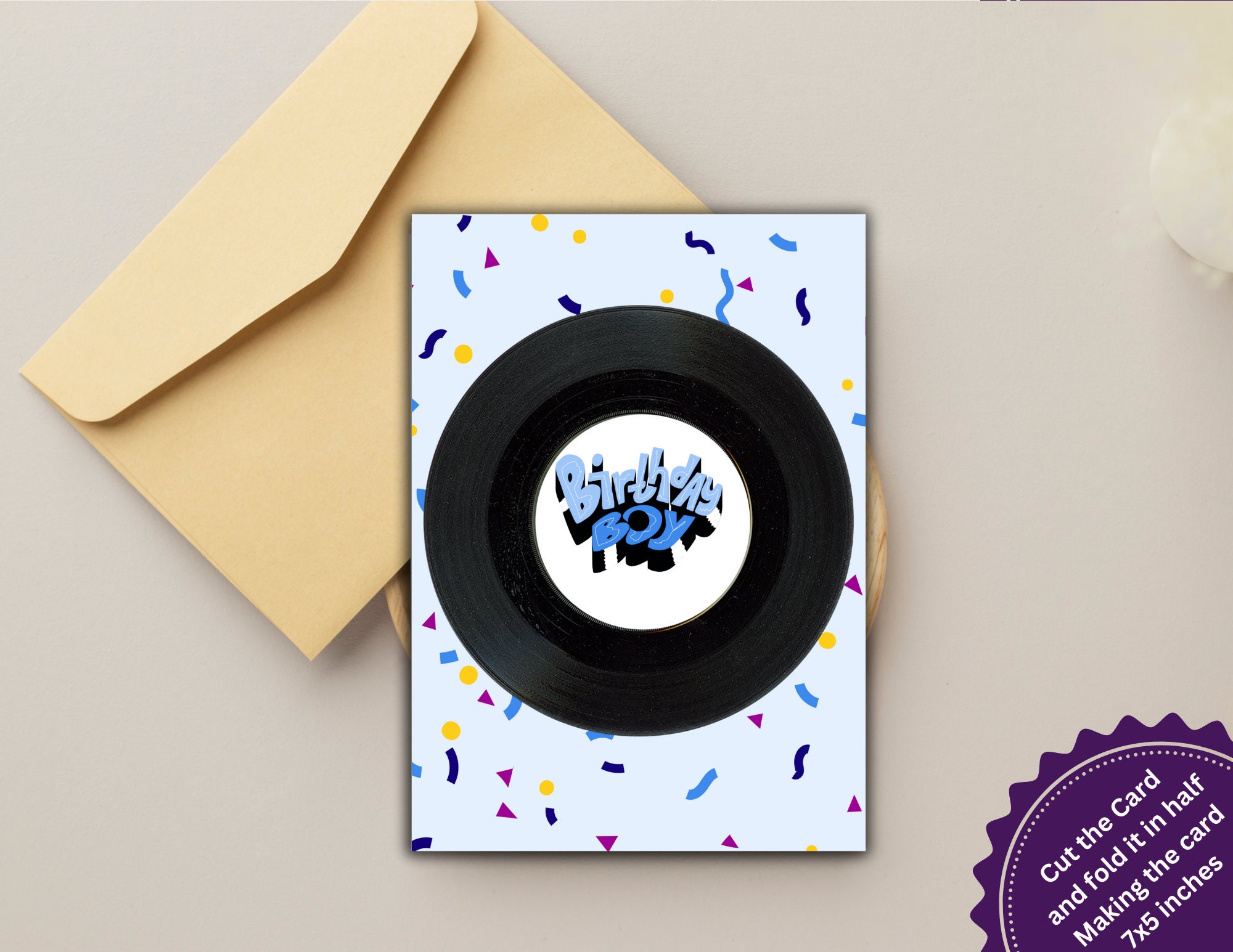 Printable Birthday Card, Birthday Boy, Retro, Vinyl Record, Blue, Print ...
