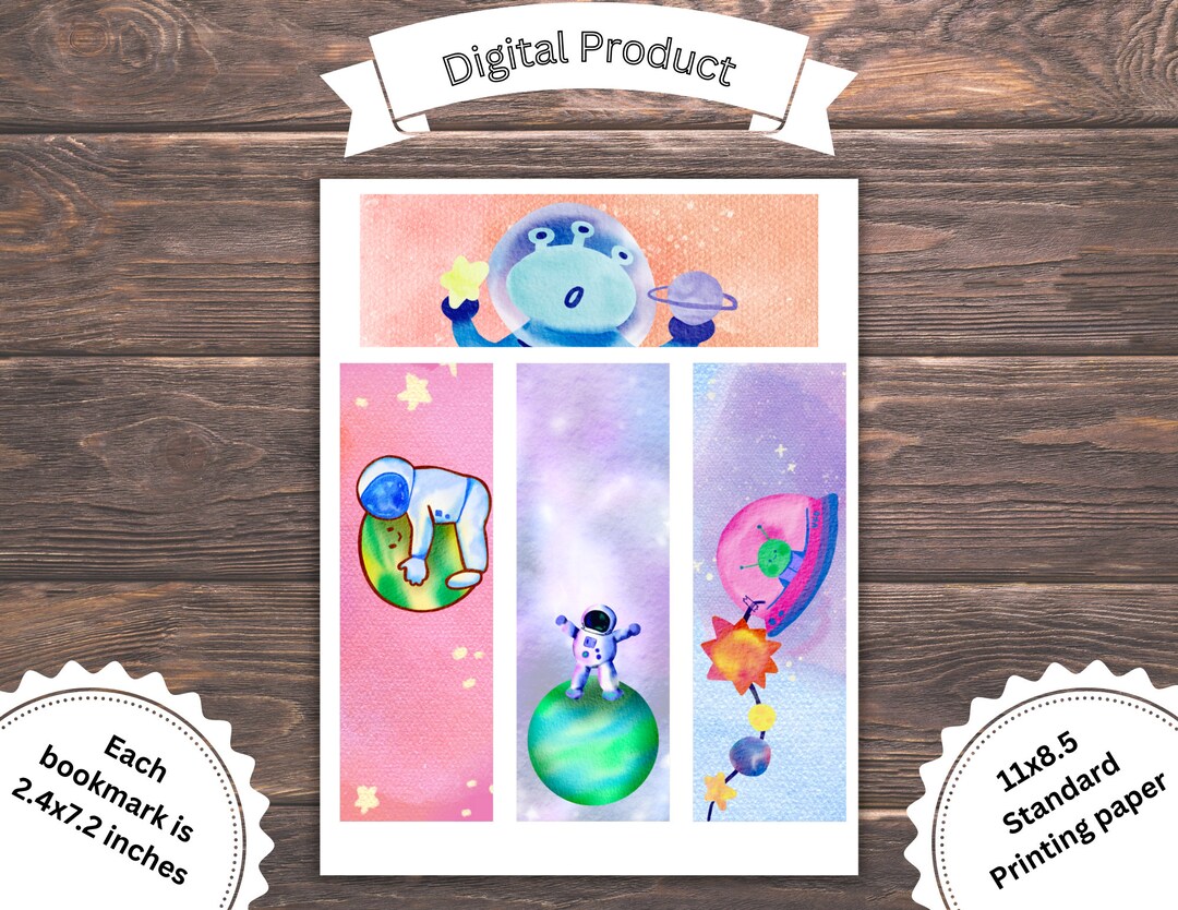 16 Printable Space Bookmarks Space-themed Cute Aliens Watercolor Space ...