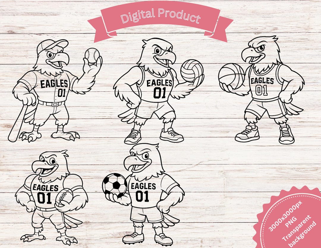Eagle Sports Mascot Outlines: PNG Digital Files for School Teams - Etsy