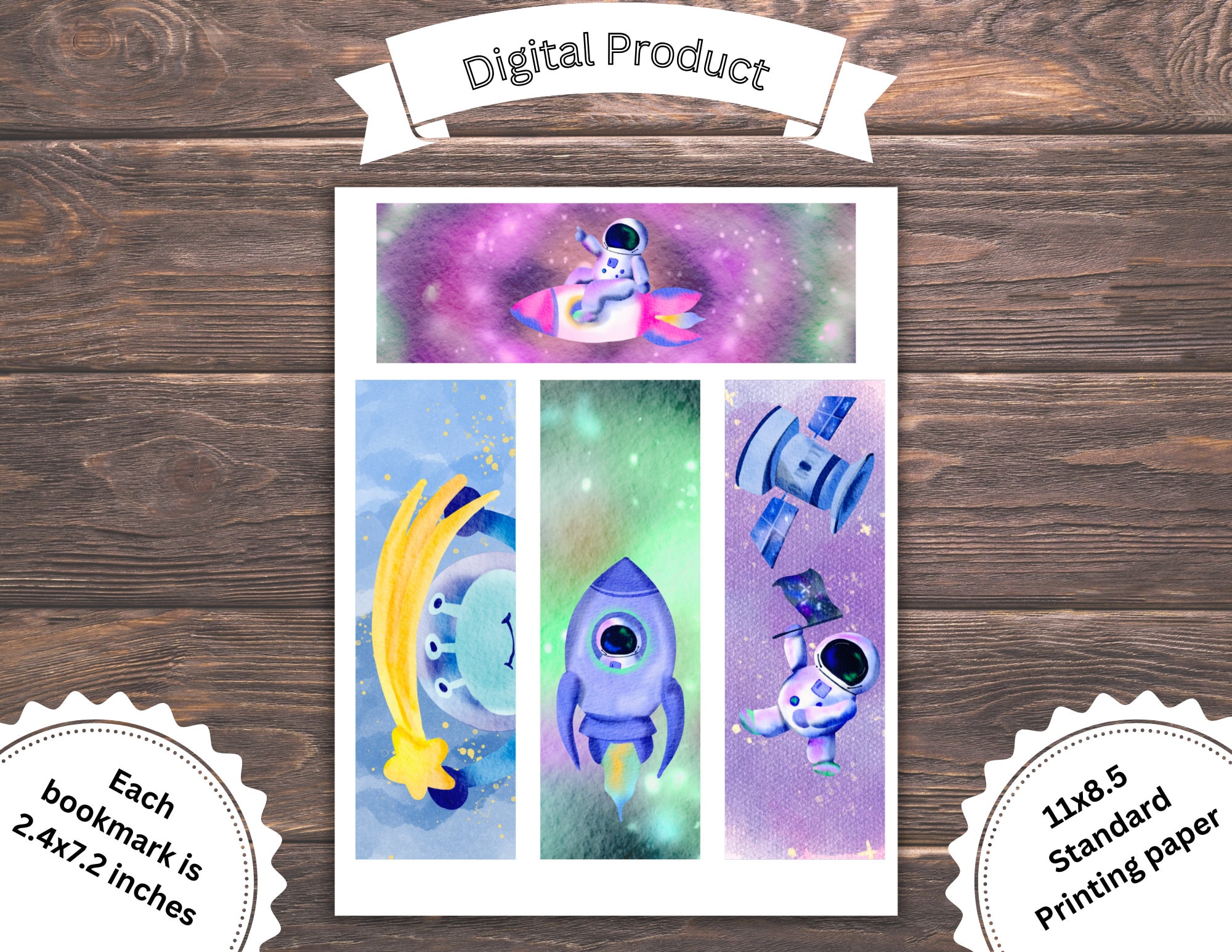 16 Printable Space Bookmarks Space-themed Cute Aliens Watercolor Space ...