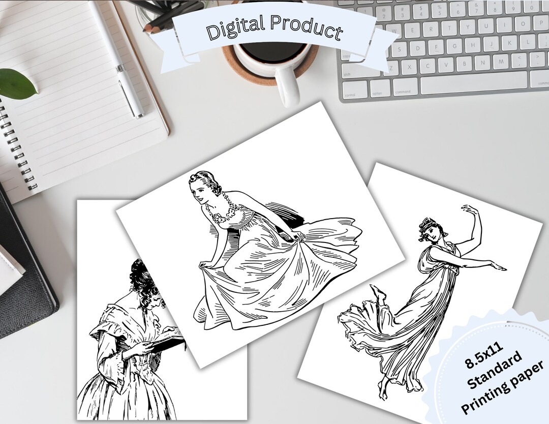 25 Printable Coloring Pages, Antique and Vintage Ladies, Coloring Book ...