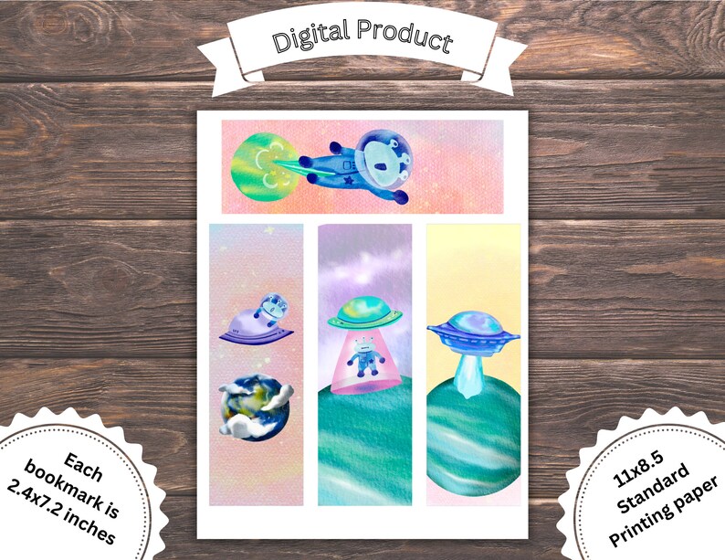 16 Printable Space Bookmarks Space-themed Cute Aliens Watercolor Space ...