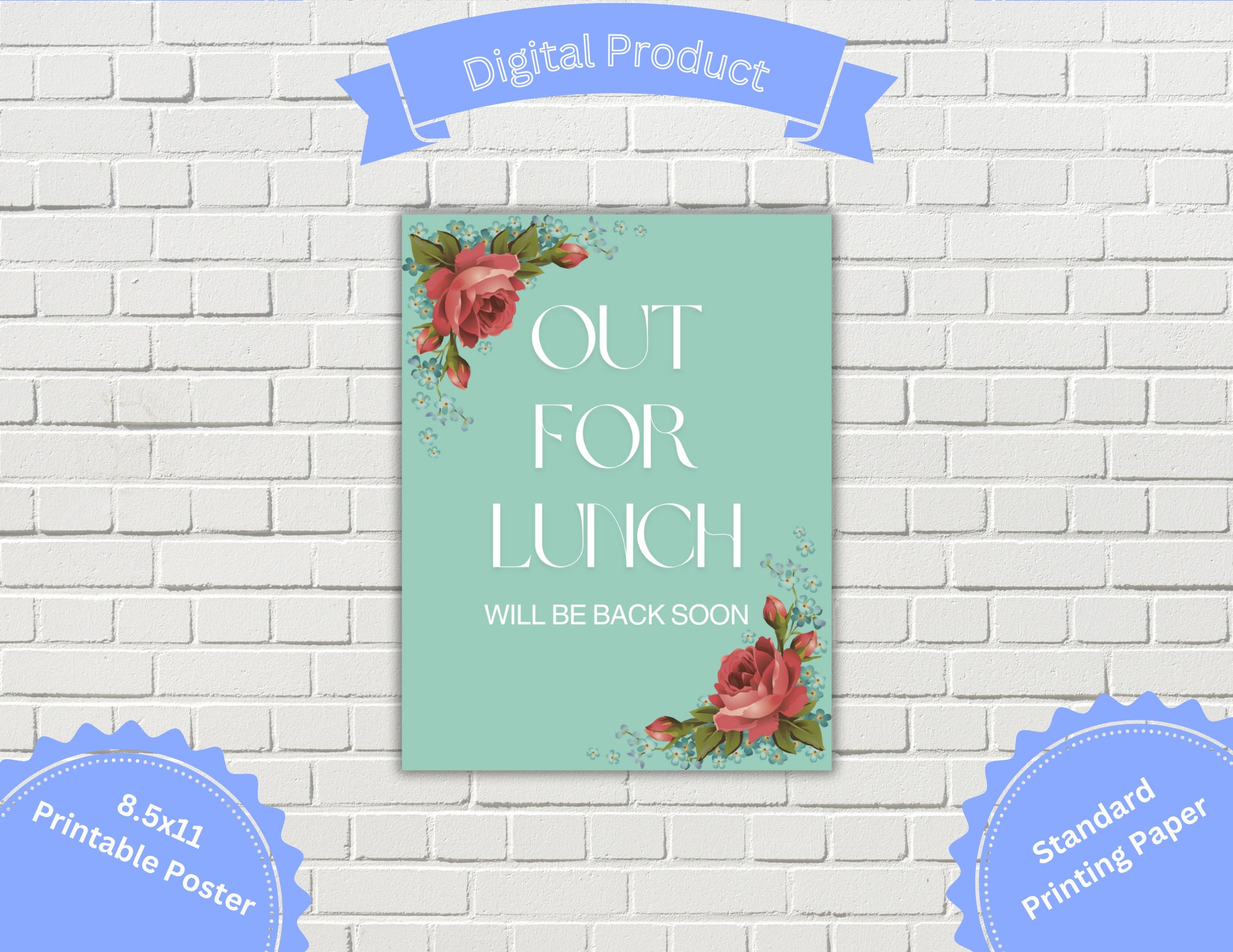 Printable Green Sign Out for Lunch Flowers 8.5x11 for Office for ...