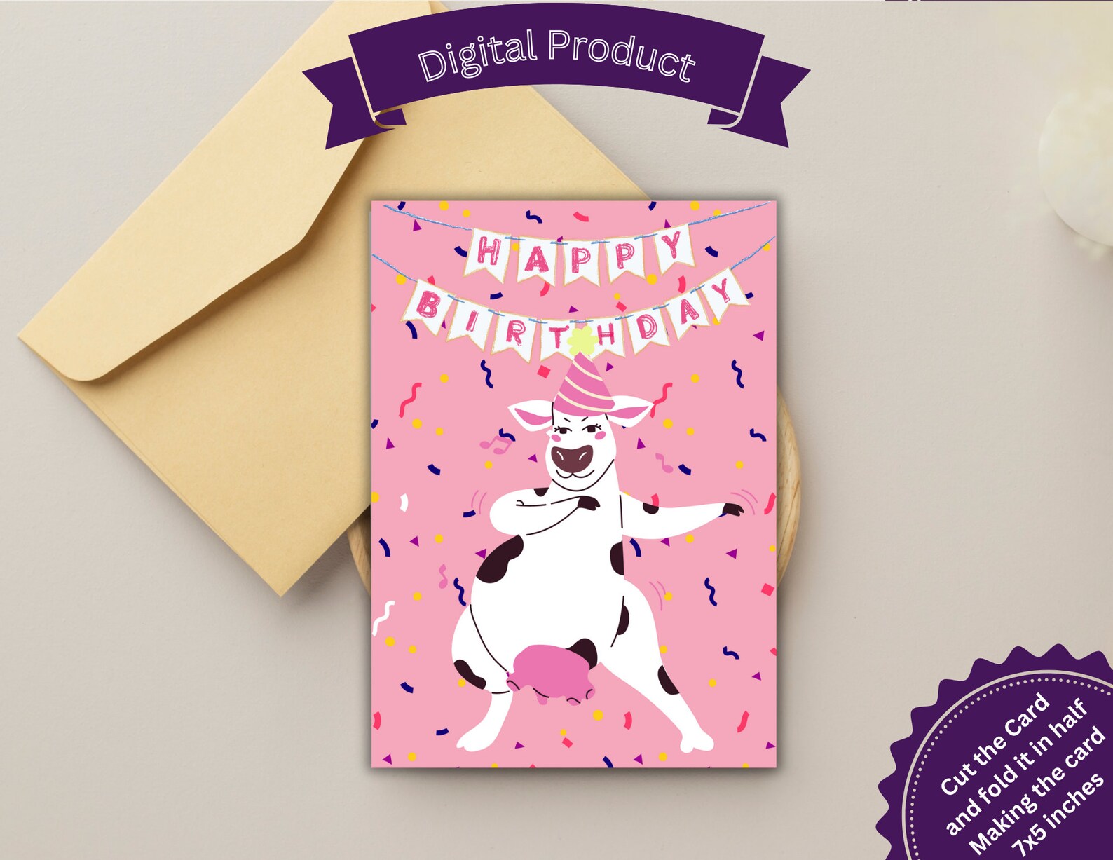 Printable Birthday Card Dancing Cow Cute Card Funny Card Card for Her ...