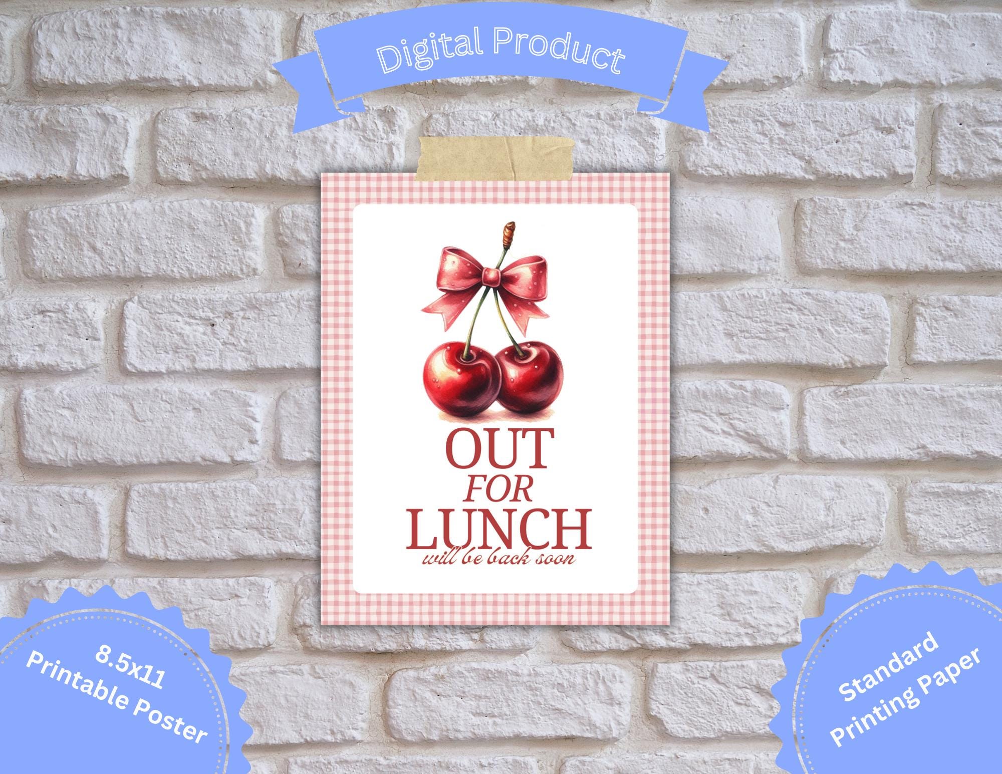 Printable Cherry Themed Sign Out for Lunch Will Be Back Soon, Business ...