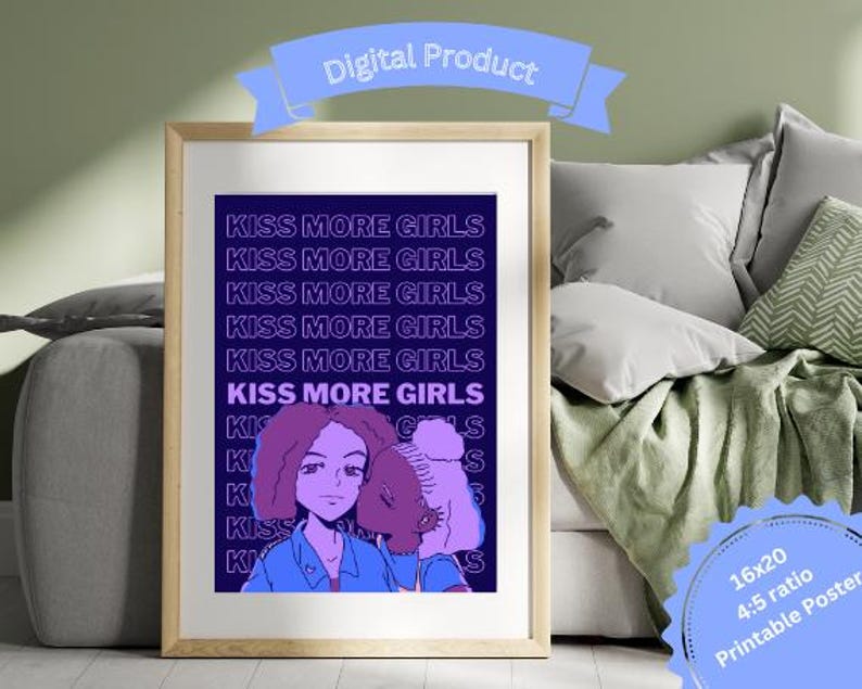 Printable Wall Art Anime Kiss More Girl Yuri Wall Art Girls Love Girls ...