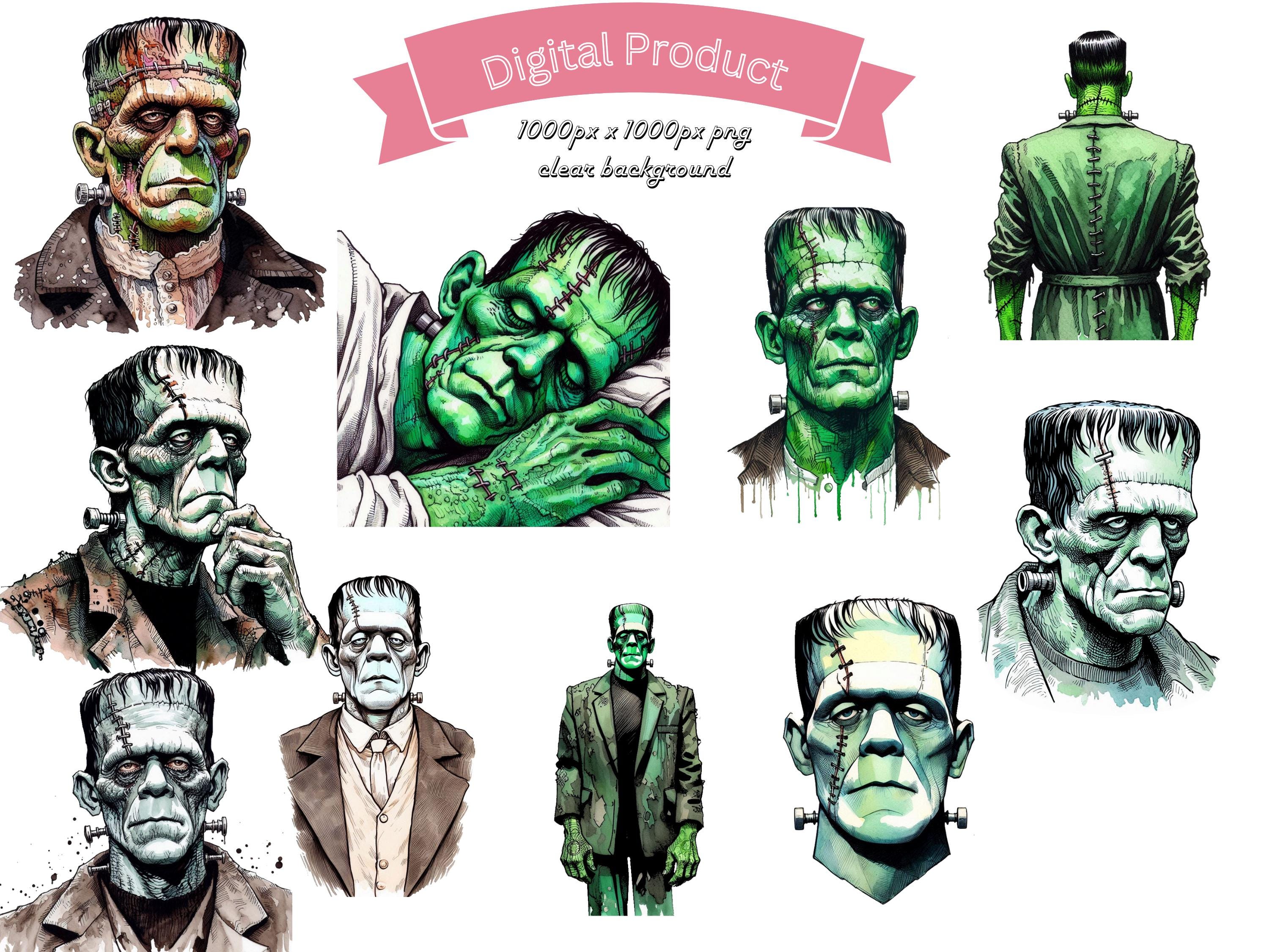 Watercolor Frankenstein Clipart Bundle Hallowennn Pngs Clear Background ...