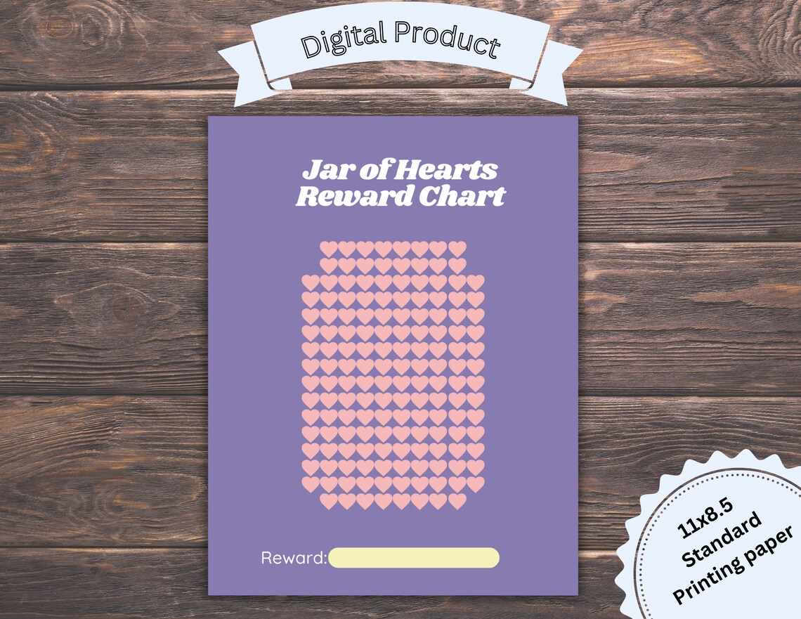Printable Rewards Chart and Savings Challenge Jar of Hearts Standard ...