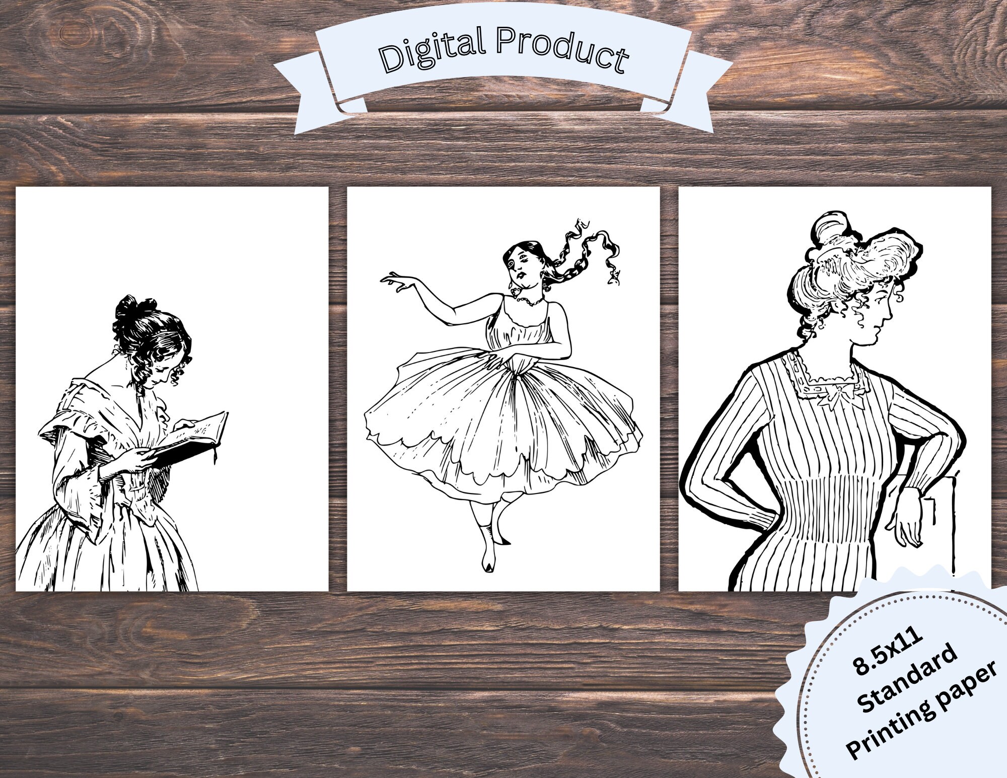 25 Printable Coloring Pages, Antique and Vintage Ladies, Coloring Book ...