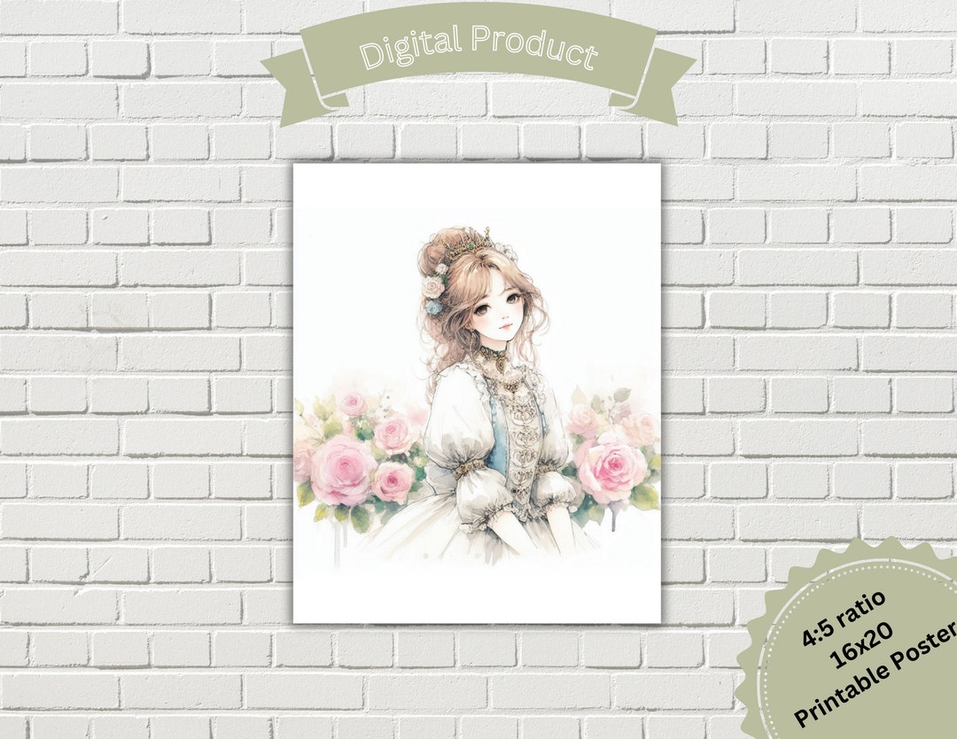 Printable Ai-generated Watercolor Manhwa Princess Wall Art 4:5 Ratio - Etsy