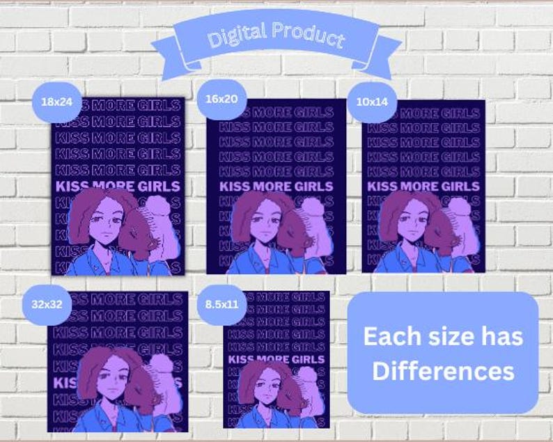 Printable Wall Art Anime Kiss More Girl Yuri Wall Art Girls Love Girls ...
