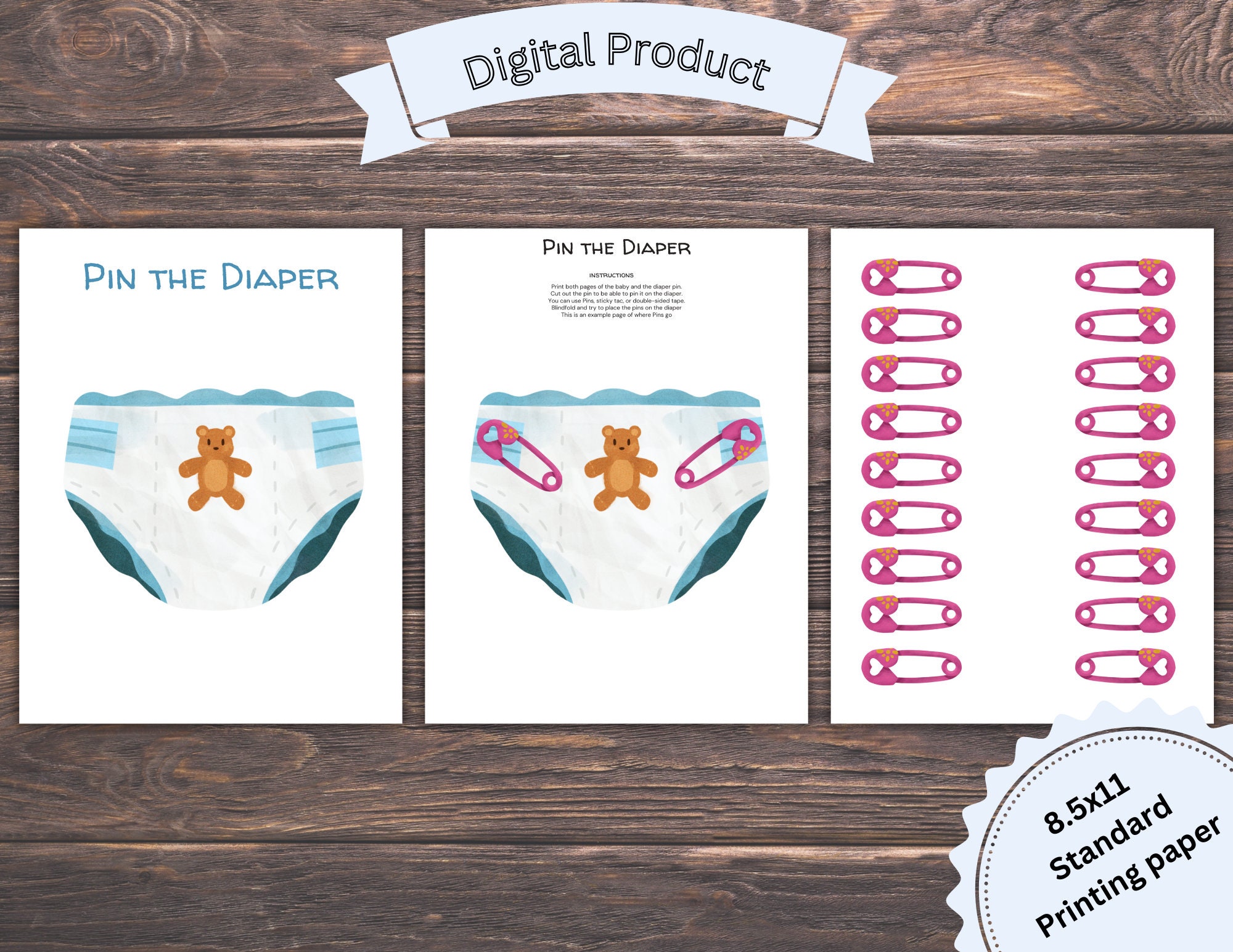 Printable Pin the Diaper, Baby Shower Game, Simple DIY Game, Instant ...
