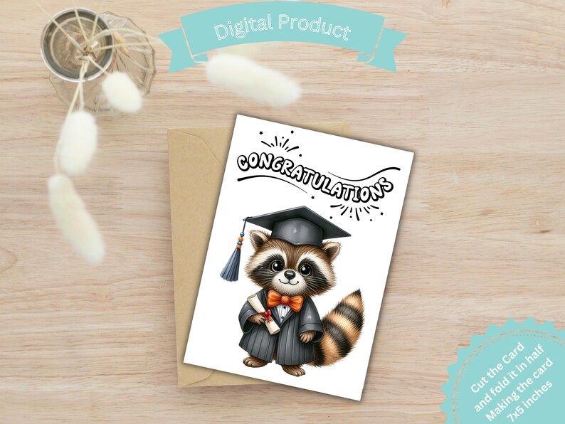Printable Raccoon Graduation Card Trash Bandit Art Watercolor Racoon ...