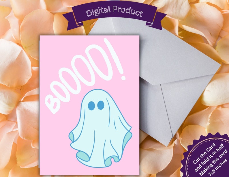 2 Printable Cards, Ghost Card, Cute Card, Romantic Card, Halloween, Boo ...
