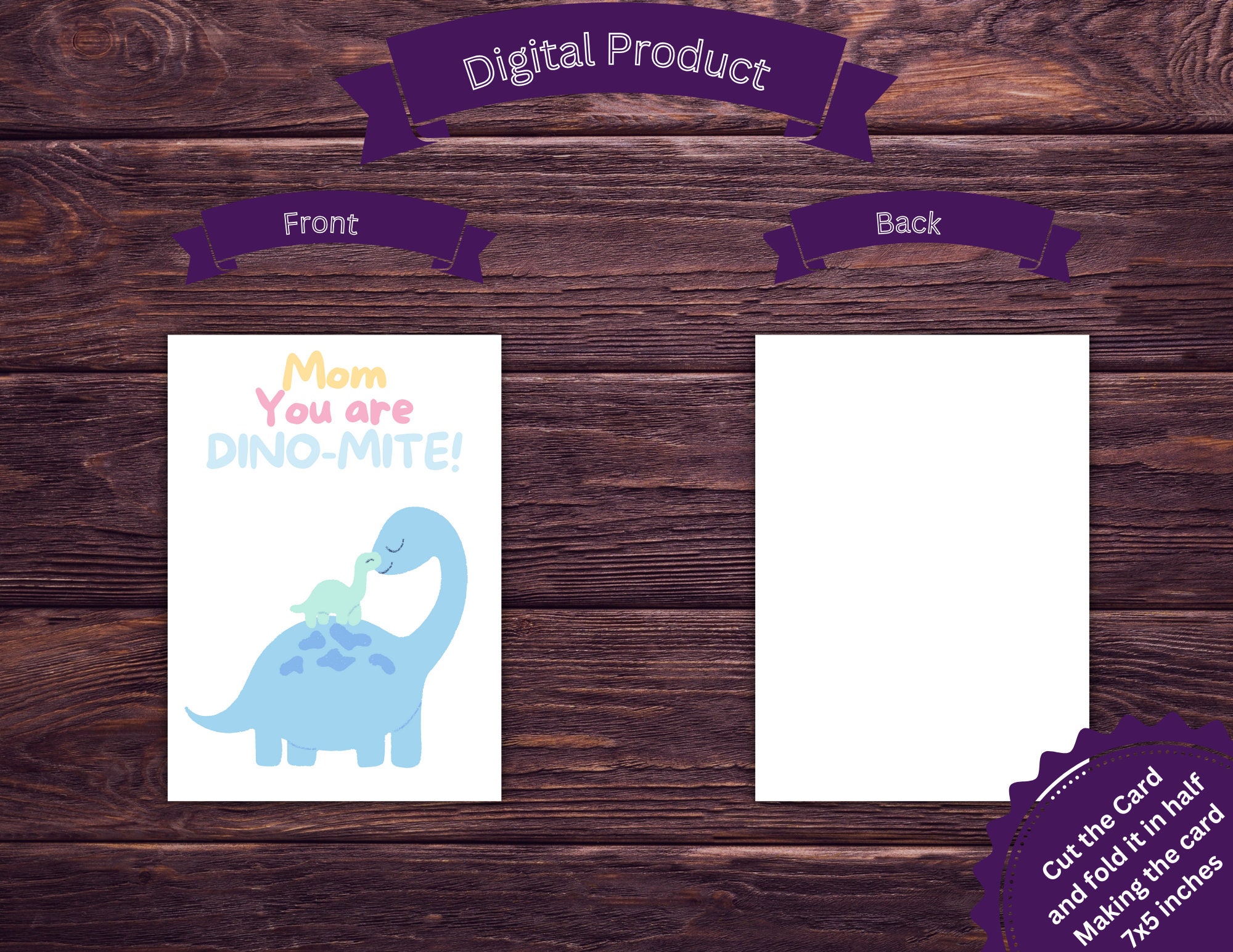Printable Mother's Day Card, Mom You're Dino-mite, Cute Card, Birthday ...