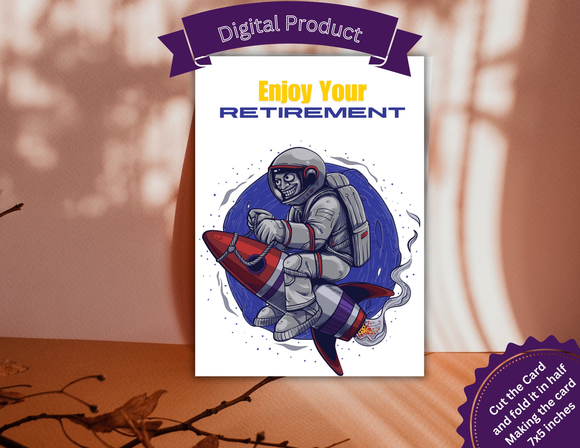 Printable Retirement Card, Enjoy Your Retirement, Astronaut on a Rocket ...