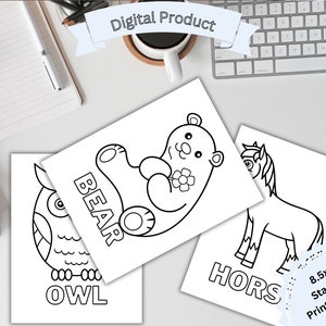 25 Printable Coloring Book, Pages Learning Animals, Kids Activity, for ...