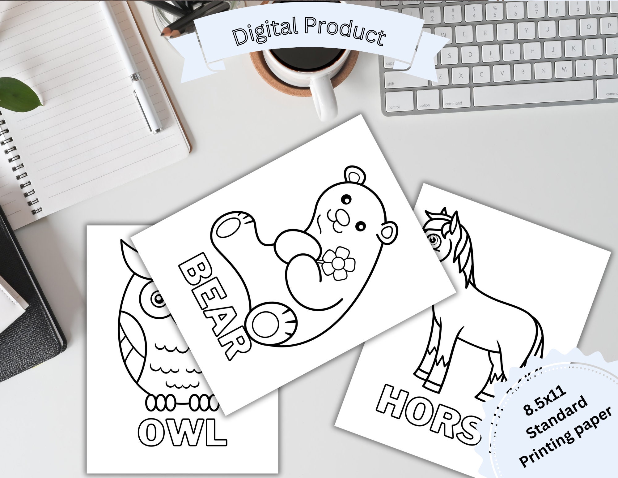 25 Printable Coloring Book, Pages Learning Animals, Kids Activity, for ...