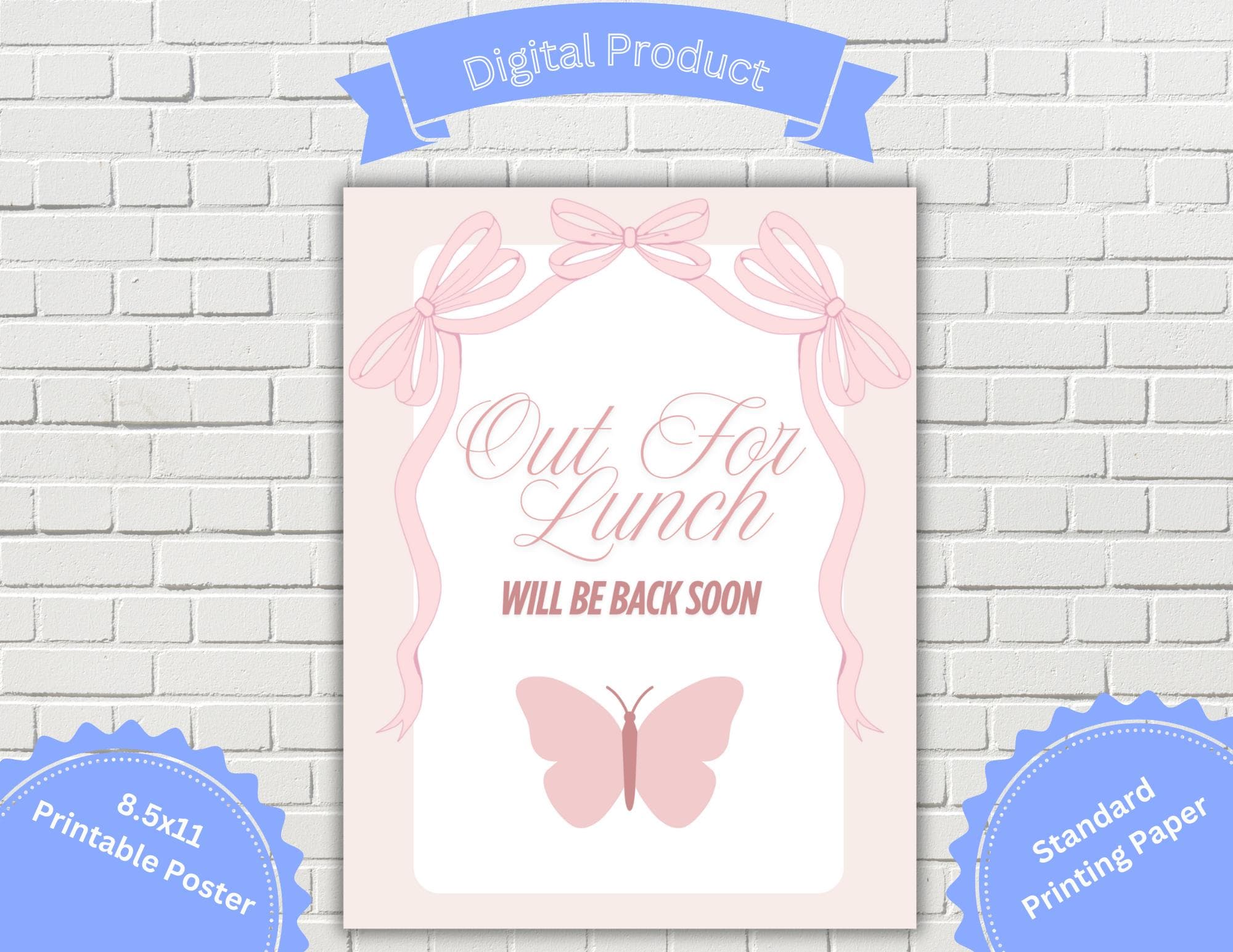 Pink Coquette Out for Lunch Sign: Butterfly Business Decor (digital ...