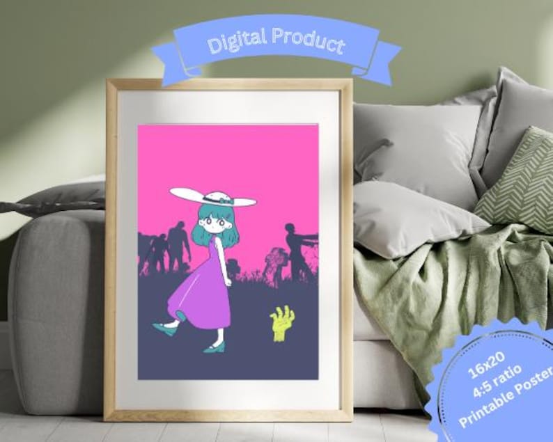 Printable Anime Wall Art Cute Zombie Anime Walkers Cute Anime Halloween ...