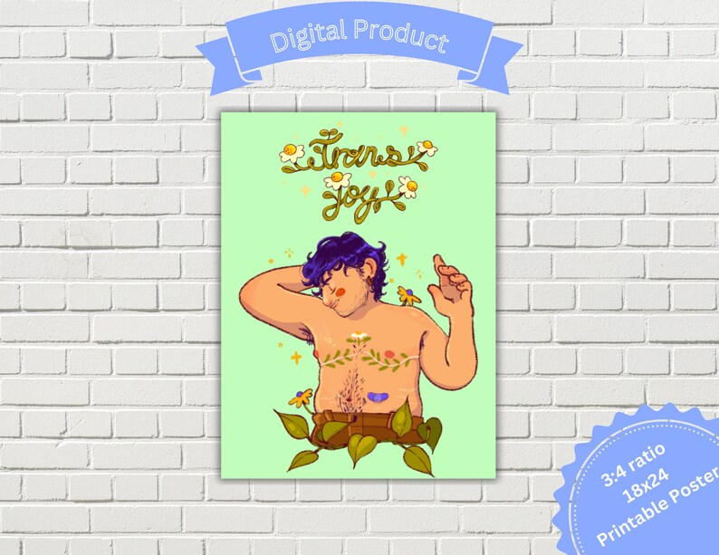 Printable Poster Trans Joy Trans Man, Trans Wall Art, LGBTQ Art, Pride ...