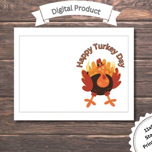 Printable Happy Turkey Day Card, Thanksgiving Card, Happy Thanksgiving ...