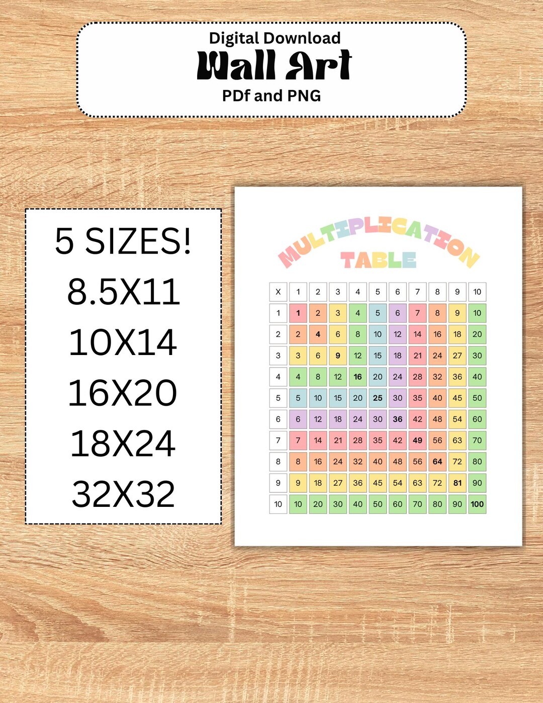 Printable Rainbow Theme Multiplication Table Worksheet and Poster for ...