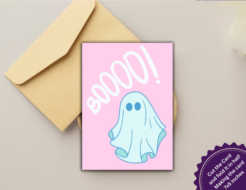 2 Printable Cards, Ghost Card, Cute Card, Romantic Card, Halloween, Boo ...