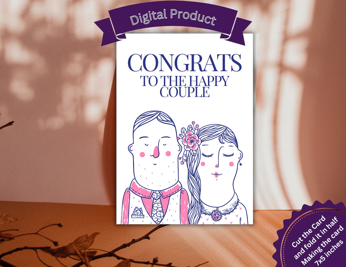 Printable Card, Congrats to the Happy Couple, Wedding Card, Engagement ...