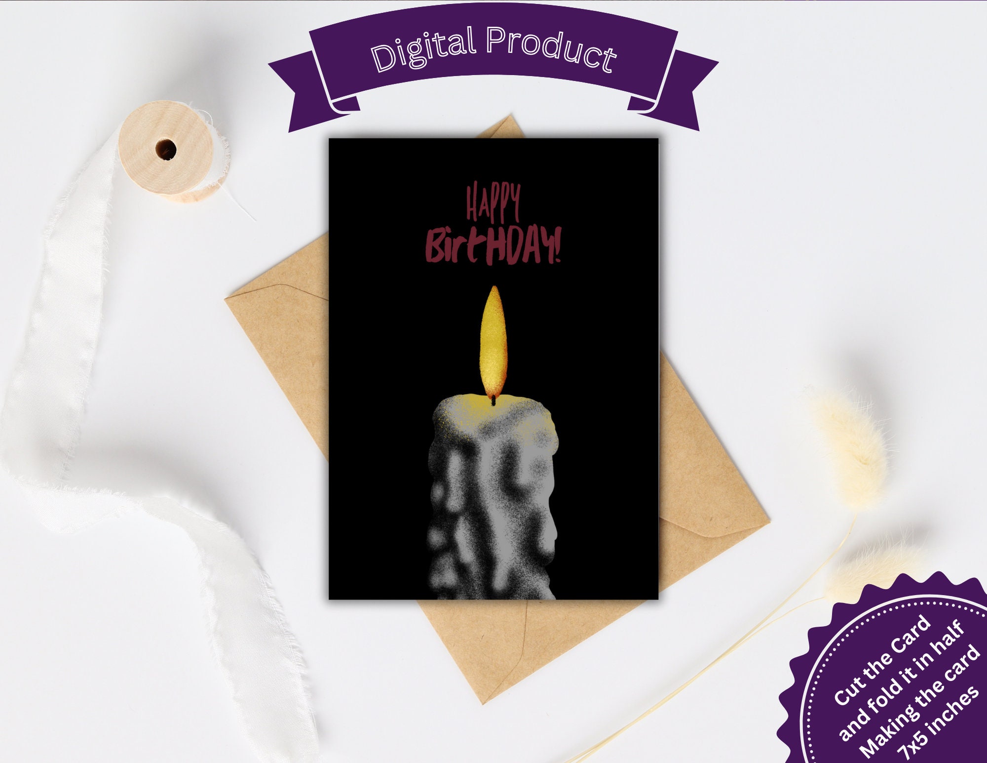 Printable Happy Birthday, Creepy Candle, Goth Card, Gothic Card ...