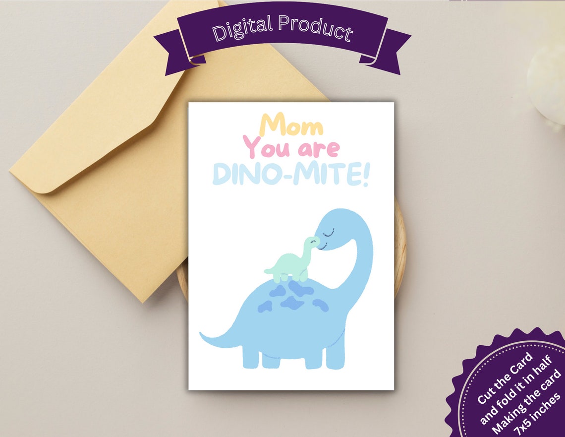 Printable Mother's Day Card, Mom You're Dino-mite, Cute Card, Birthday ...