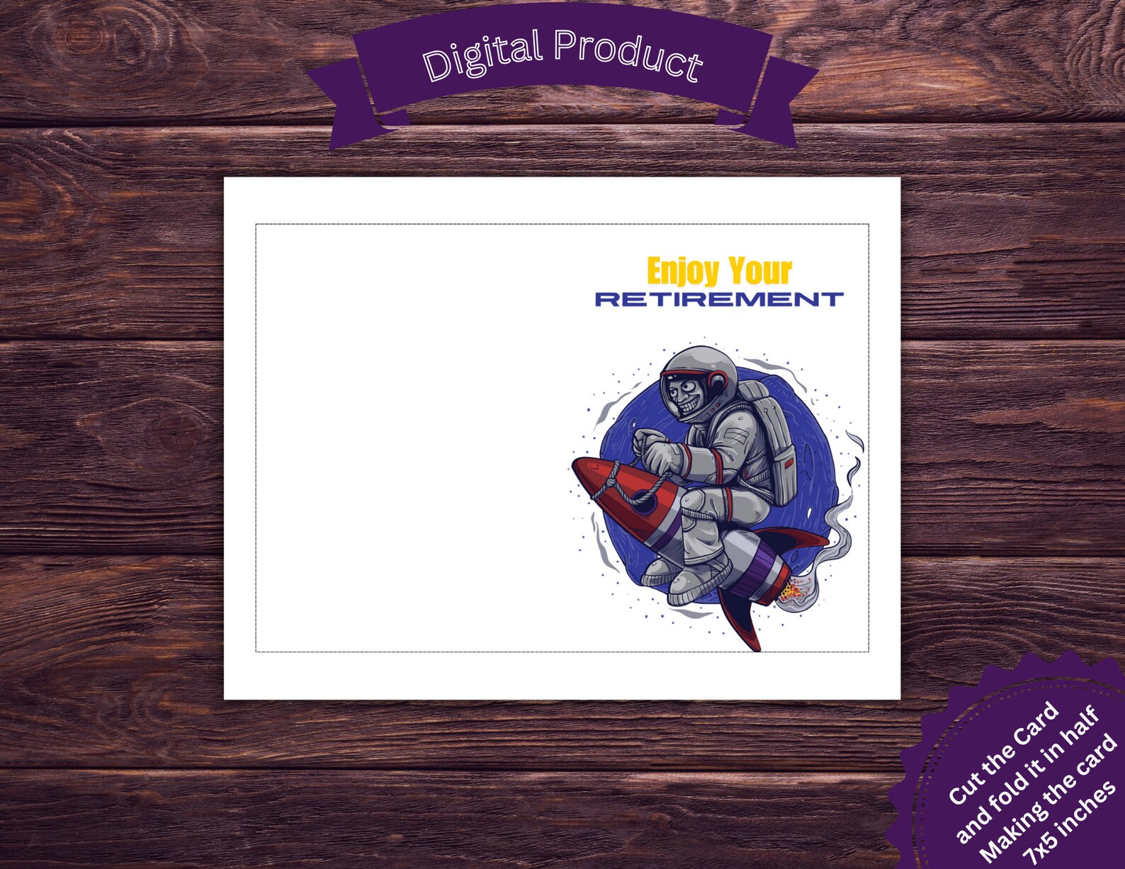 Printable Retirement Card, Enjoy Your Retirement, Astronaut on a Rocket ...