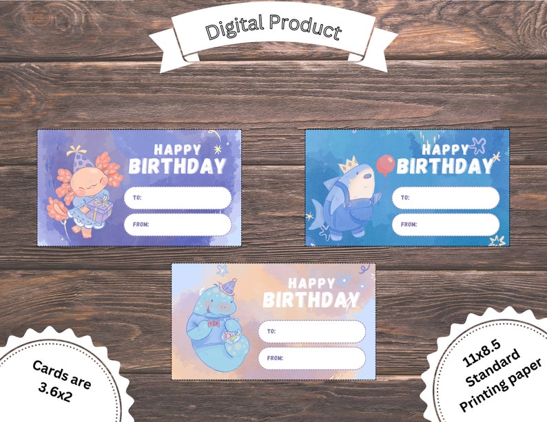 16 Printable Ocean-themed Happy Birthday Gift Tag Cute Cartoon Ocean ...