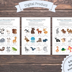 Printable Matching Game 3 Pages, Animal Themed, Game for Kids ...