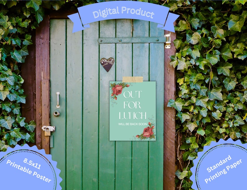 Printable Sign Out for Lunch, Floral, Simple, 8.5x11, for Office, for ...