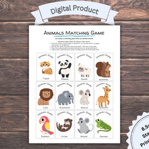 Printable Matching Game 3 Pages, Animal Themed, Game for Kids ...