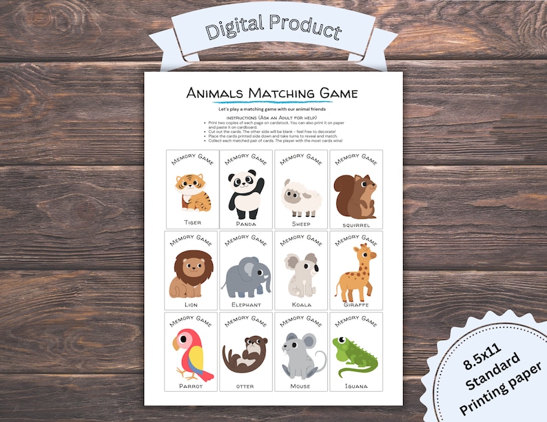 Printable Matching Game 3 Pages, Animal Themed, Game for Kids ...