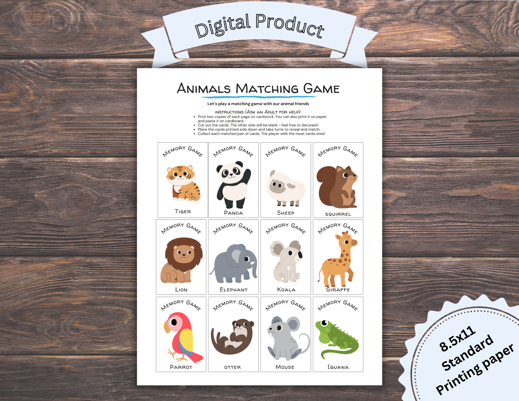 Printable Matching Game 3 Pages, Animal Themed, Game for Kids ...