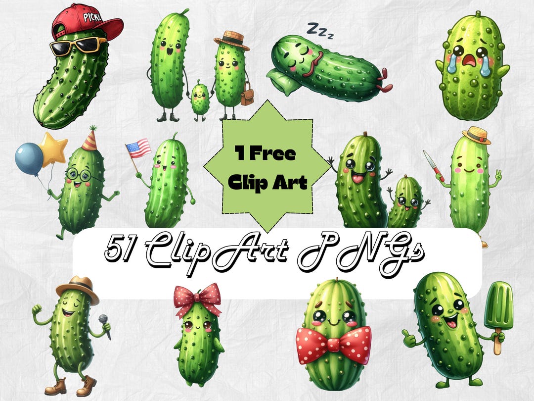 50 Pickle Characters Clipart PNG Watercolor Pickles Clip Art Painting ...