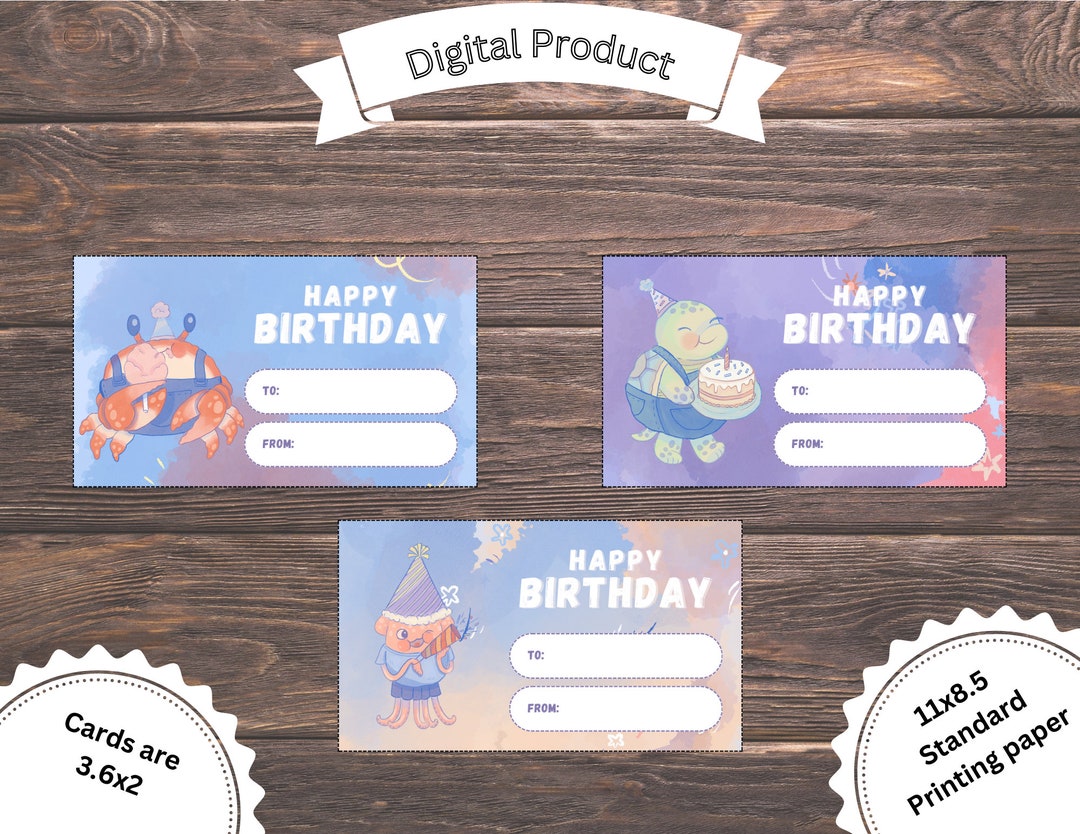 16 Printable Ocean-themed Happy Birthday Gift Tag Cute Cartoon Ocean ...