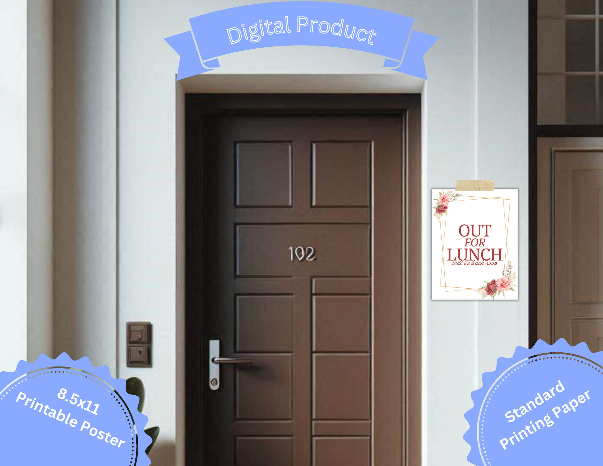 Printable Sign Out for Lunch Will Be Back Soon, Business Sign, Simple ...