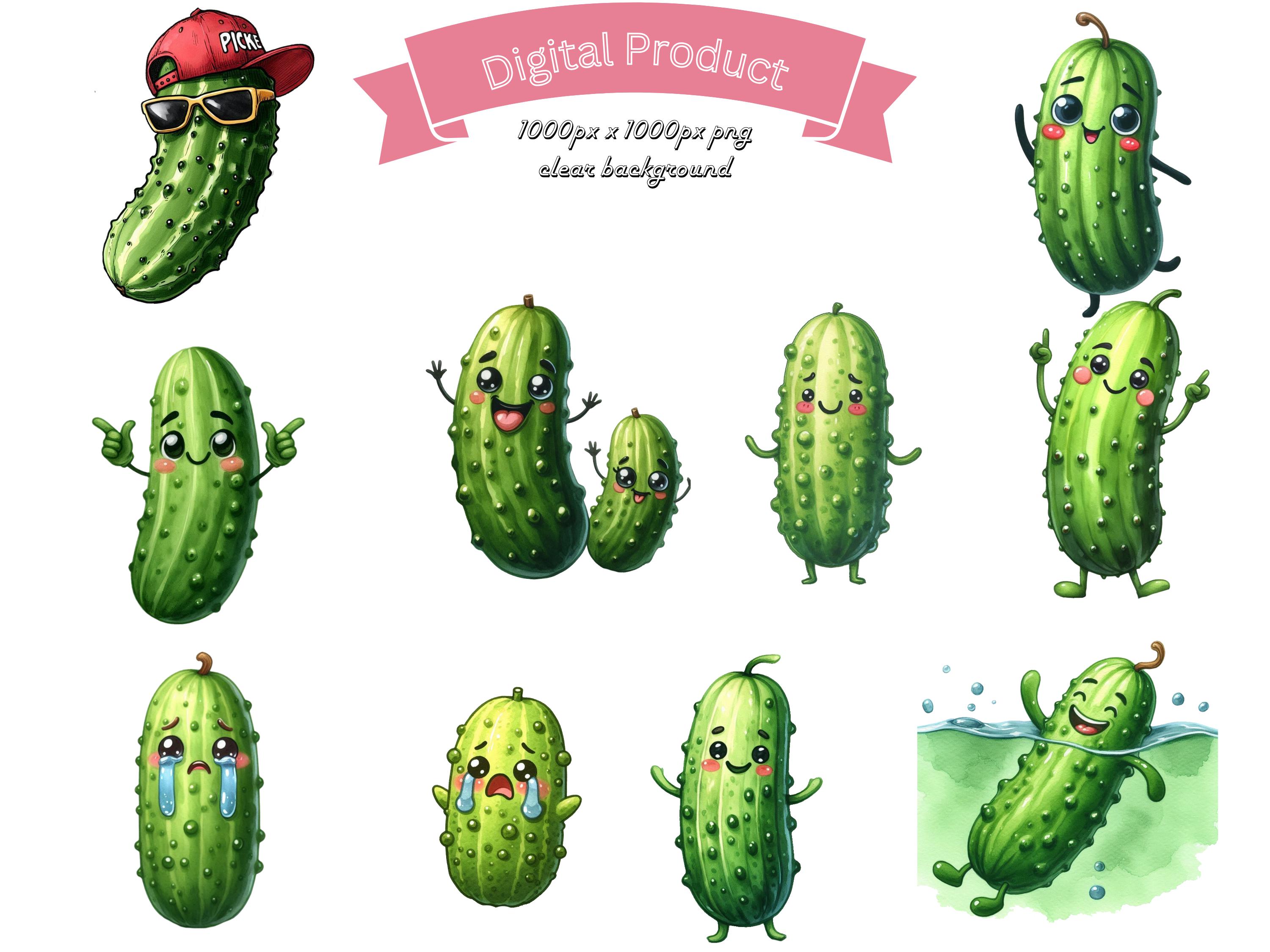 50 Pickle Characters Clipart PNG Watercolor Pickles Clip Art Painting ...