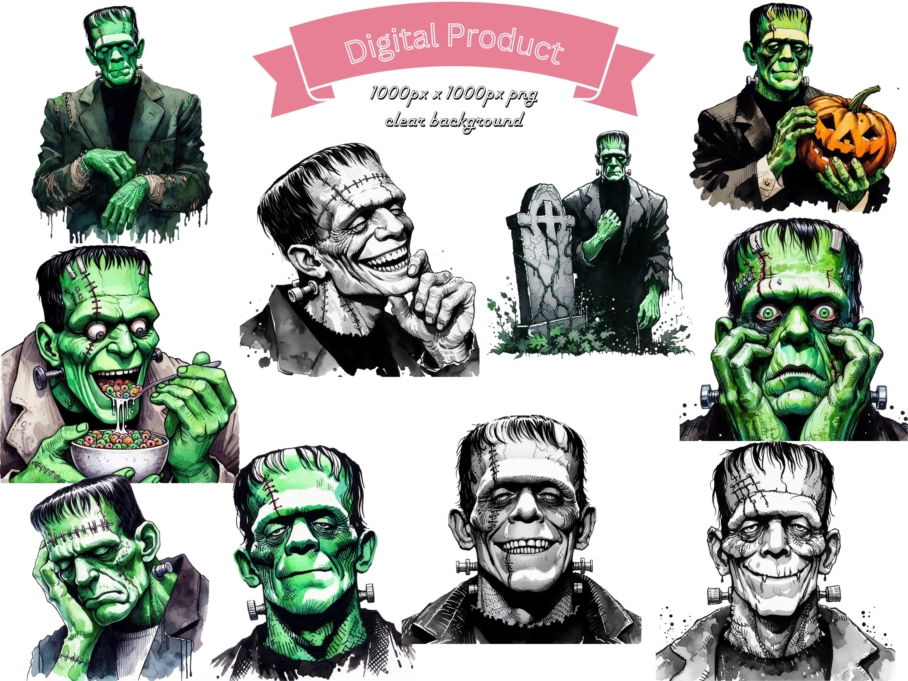 Watercolor Frankenstein Clipart Bundle Hallowennn Pngs Clear Background ...