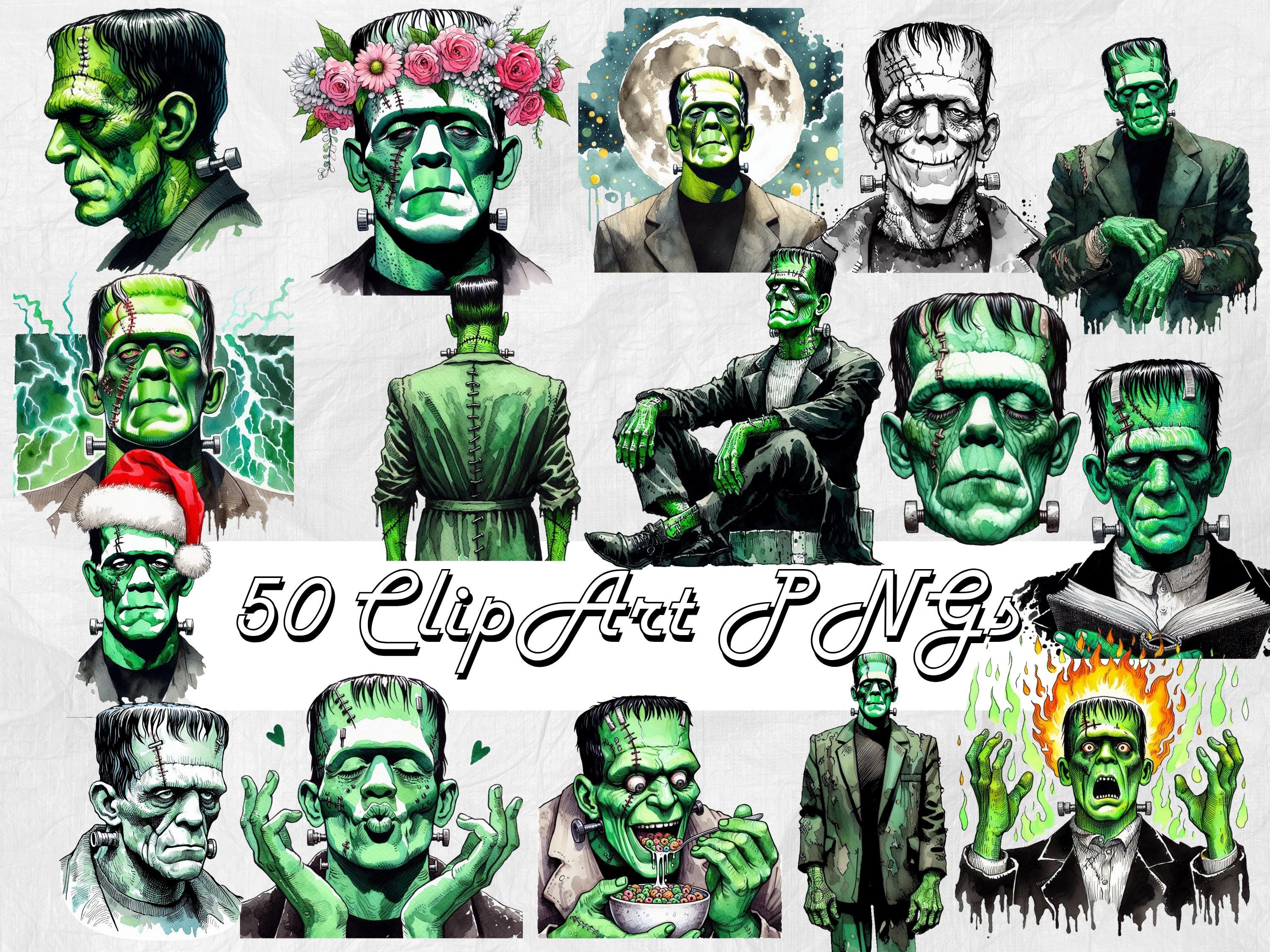 Watercolor Frankenstein Clipart Bundle Hallowennn Pngs Clear Background ...