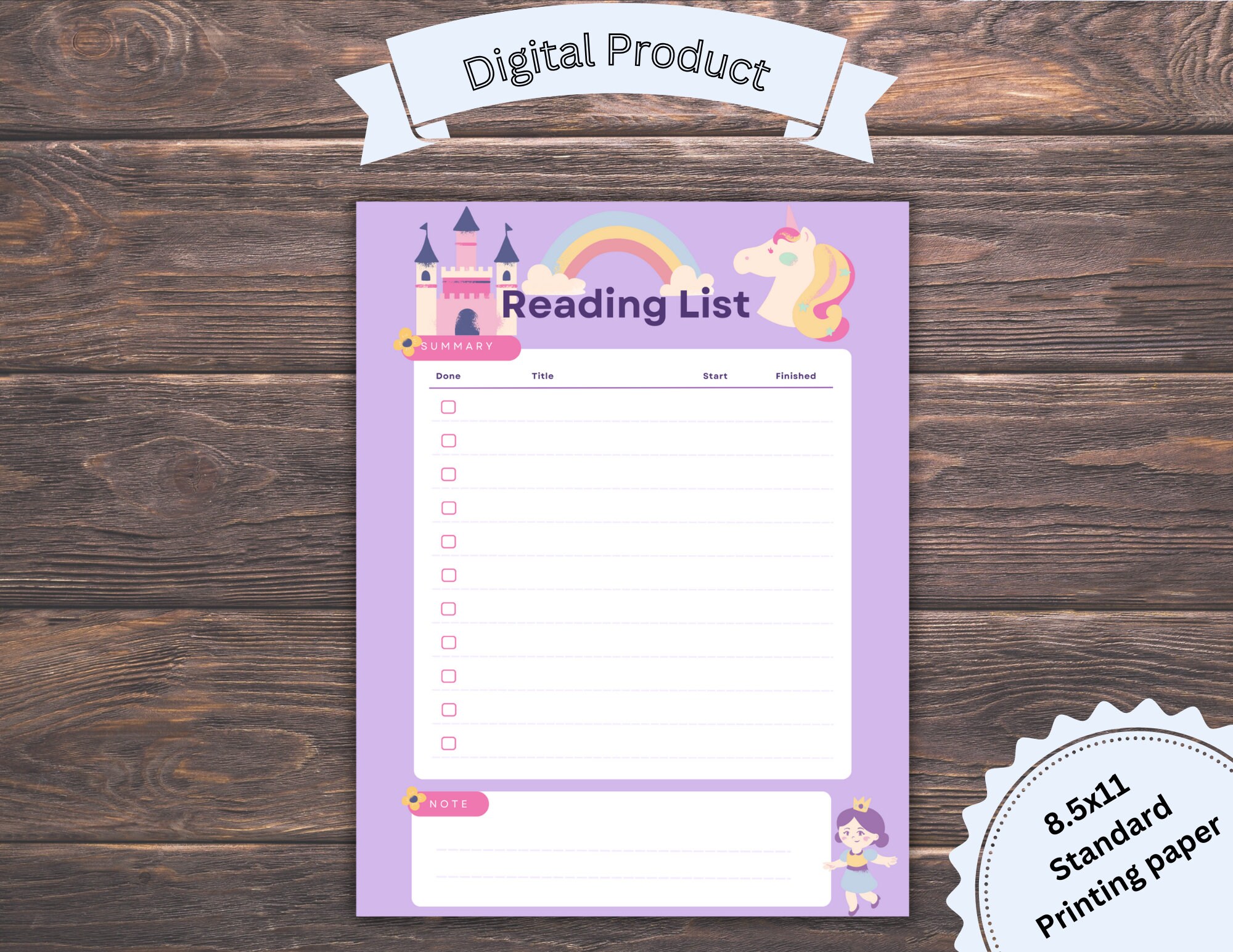 Printable Princess and Unicorn Reading List, Reading Log, Reward Page ...