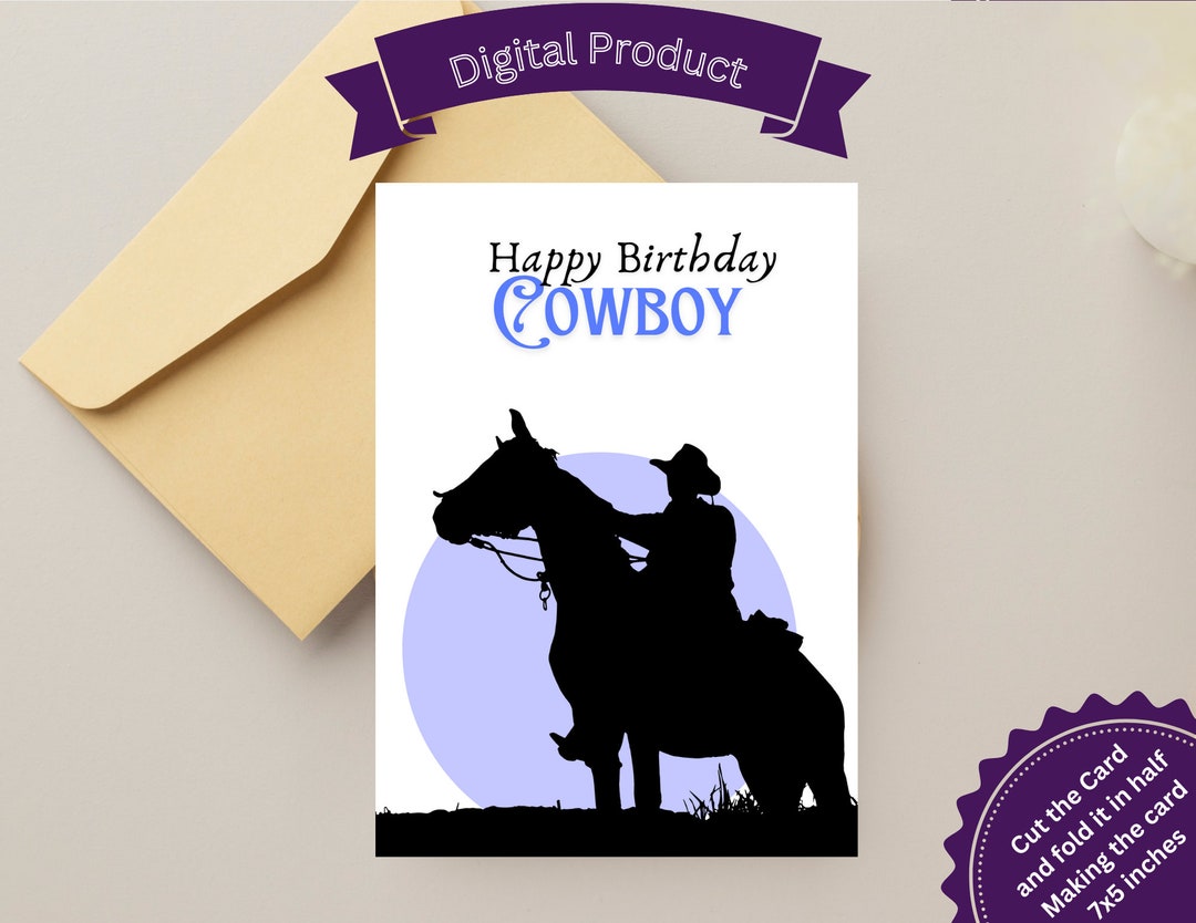 Printable Birthday Card Happy Birthday Cowboy Horse Back Riding Card ...