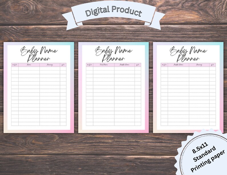 Printable Baby Name Planner List for Both First and Middle Names, Baby ...