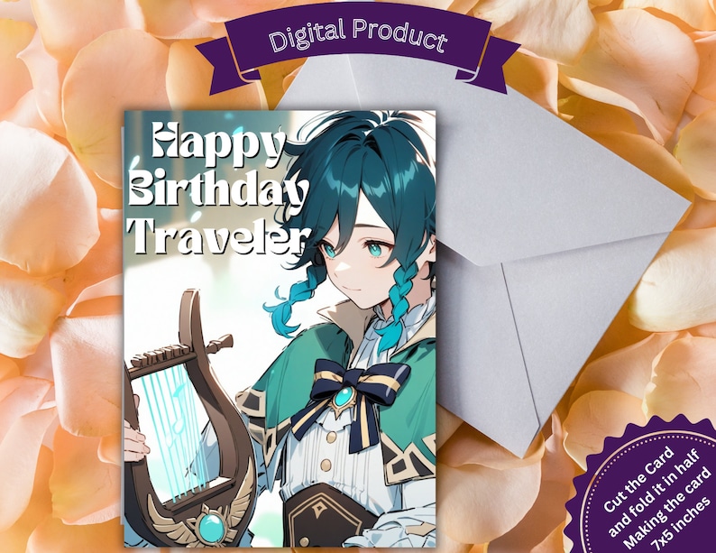 Printable Card Happy Birthday Traveler Genshin Impact Venti the Bard ...