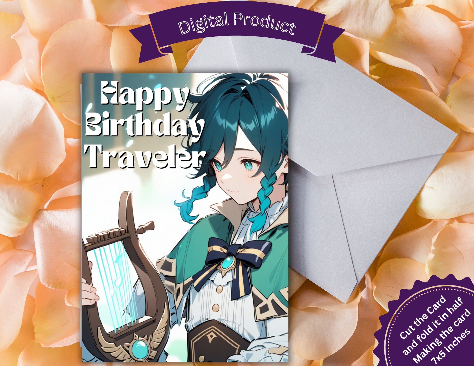 Printable Card Happy Birthday Traveler Genshin Impact Venti the Bard ...