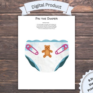 Printable Pin the Diaper, Baby Shower Game, Simple DIY Game, Instant ...
